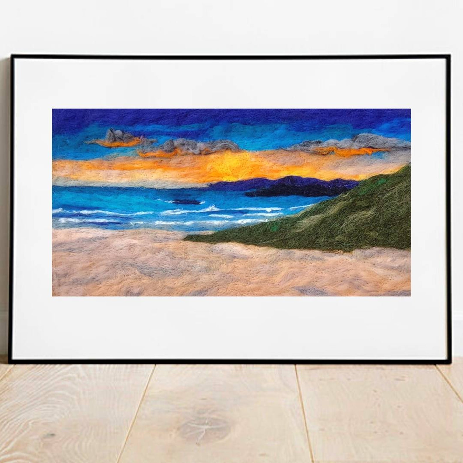 Sunset Needle Felted Art: Ocean Wool Painting, Textile Wall Decor ...