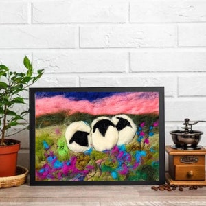 Abstract Sheep Felt Wall Art, Landscape Wool Painting, Nature Felted ...