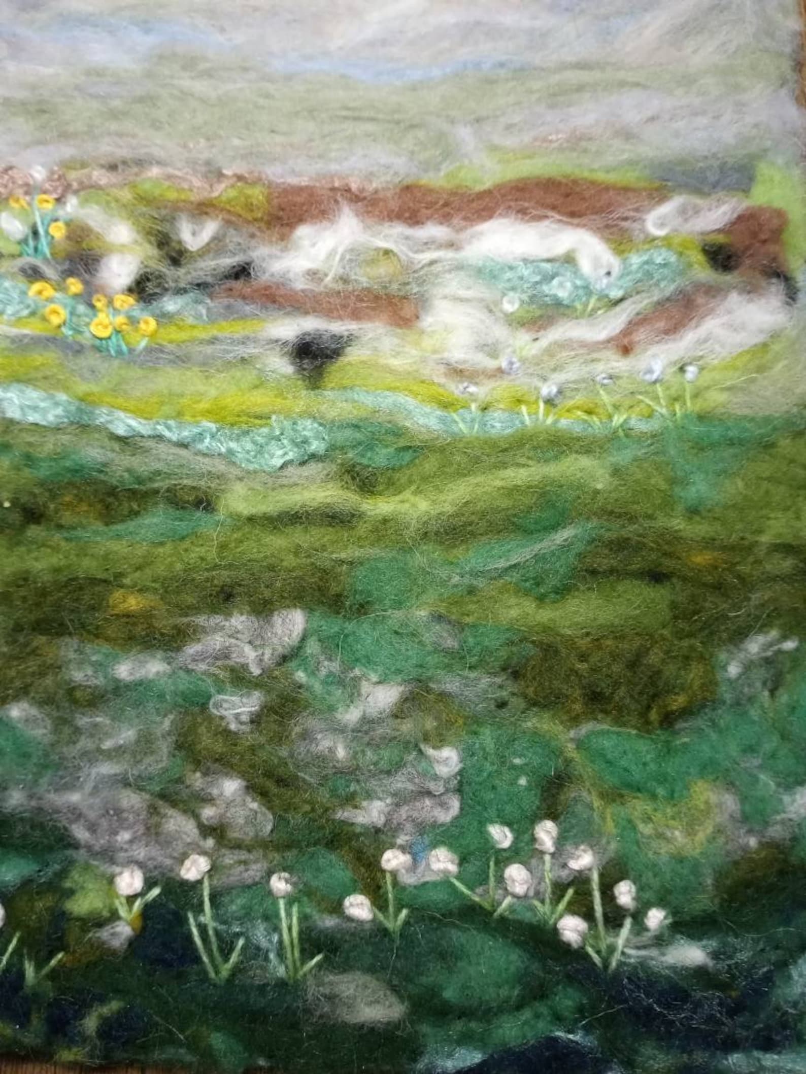 Green Fields Landscape Wool Painting Abstract Felt Art - Etsy