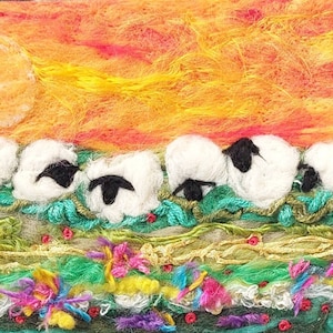 Abstract Orange Landscape With Sheep Wool Painting, Textile Wall Art ...