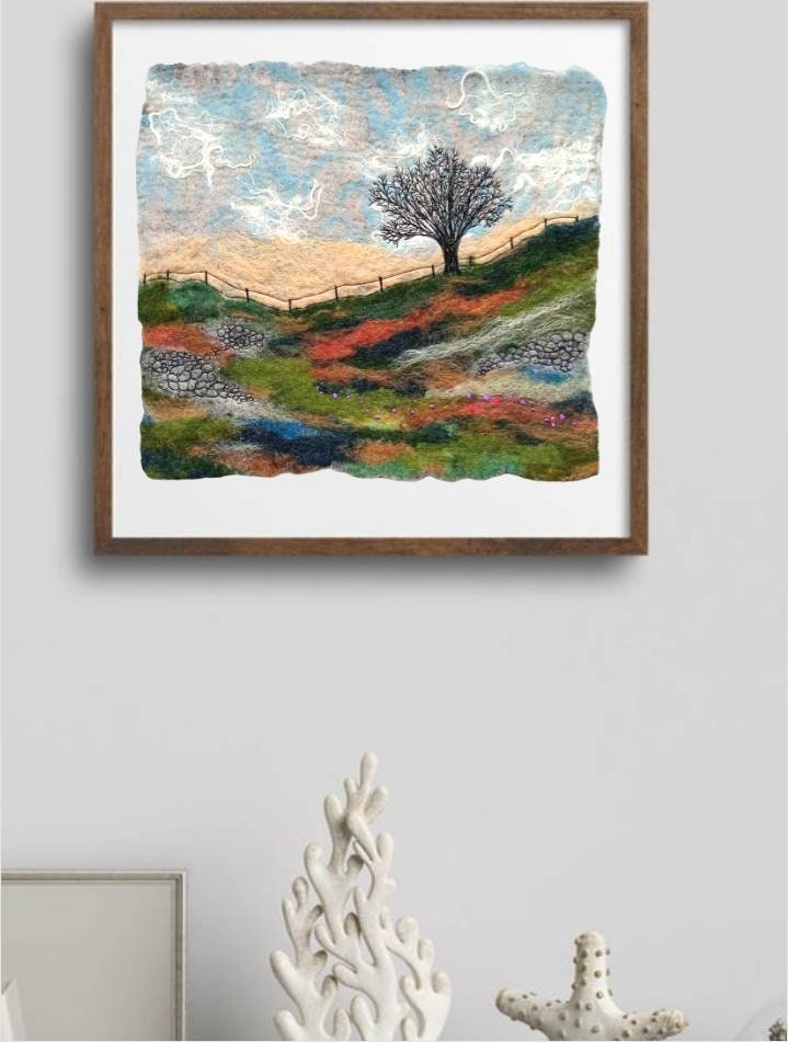 Tree and Green Hill Landscape Wool Painting Nature Felt Wall | Etsy
