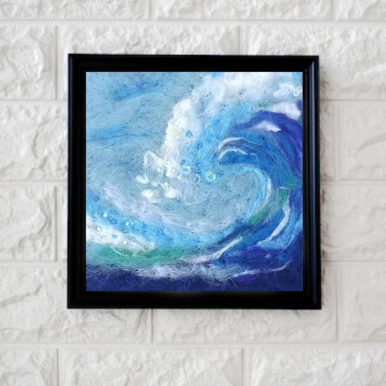 Ocean Wave Wool Painting: Abstract Needle Felted Art - Etsy