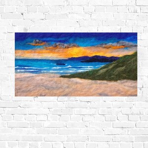 SUNSET Needle Felted Art, Ocean Wool Painting, Felt Wall Decor, Textile ...