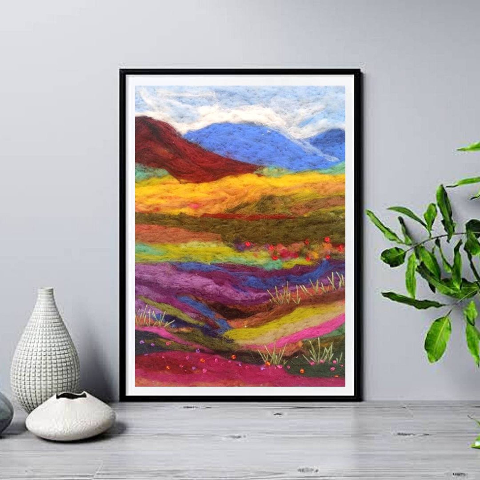 Landscape Wool Painting Needle Felted Fields Wool Wall Art - Etsy