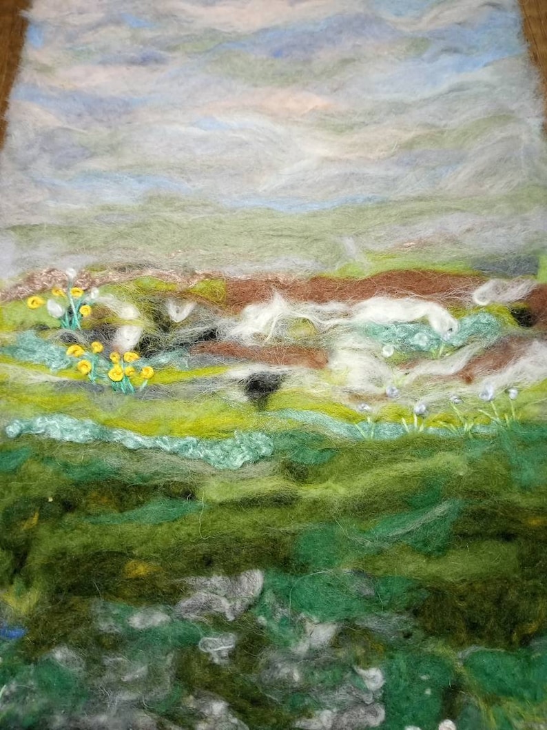 Green Fields Landscape Wool Painting Abstract Felt Art | Etsy