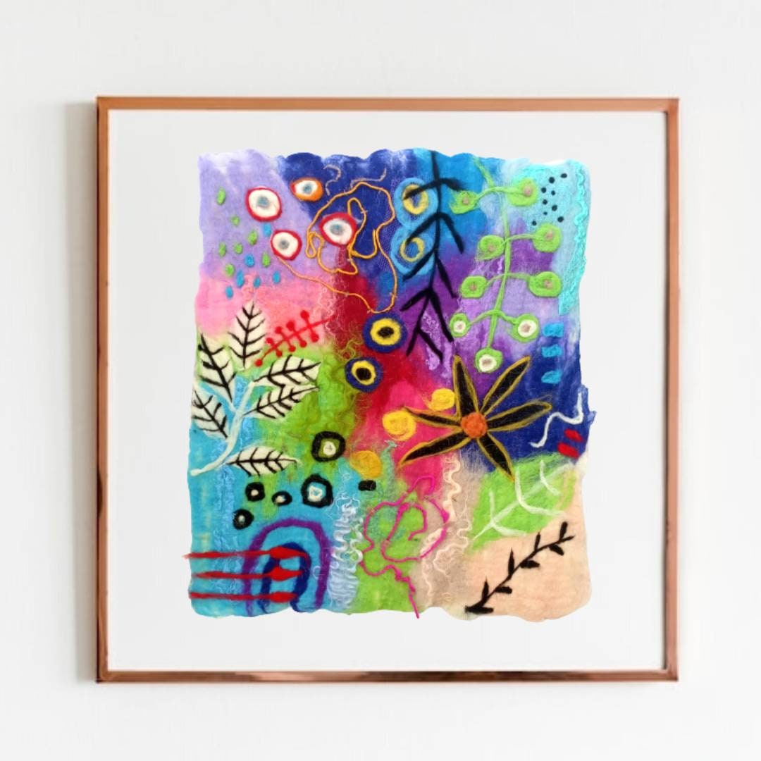 Original Abstract Wet Felted Wool Painting, Colorful Felted Wall Art ...