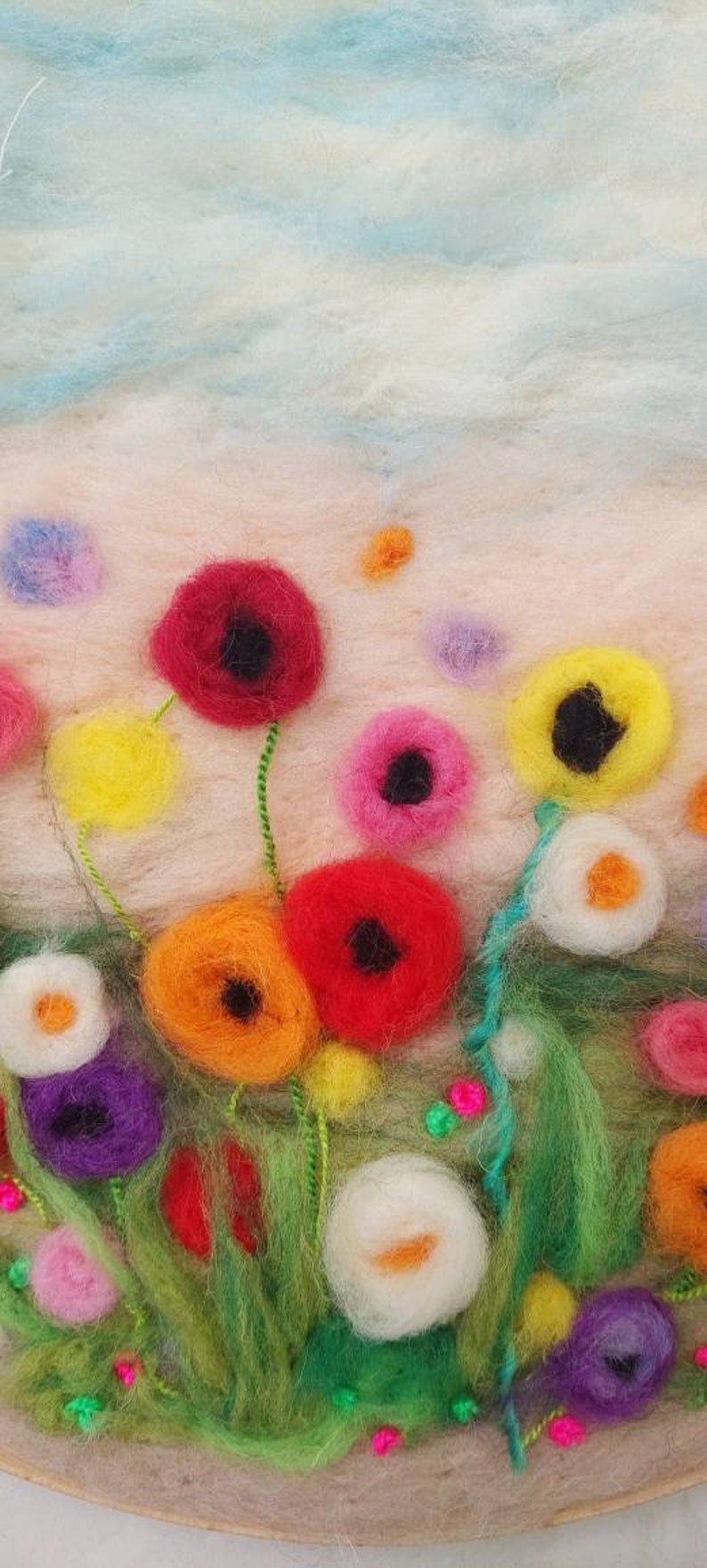 Wild Flowers Wool Painting Landscape Needle Felted Hoop Art, Botanical ...
