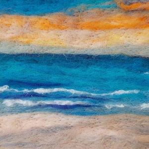 SUNSET Needle Felted Art, Ocean Wool Painting, Felt Wall Decor, Textile ...