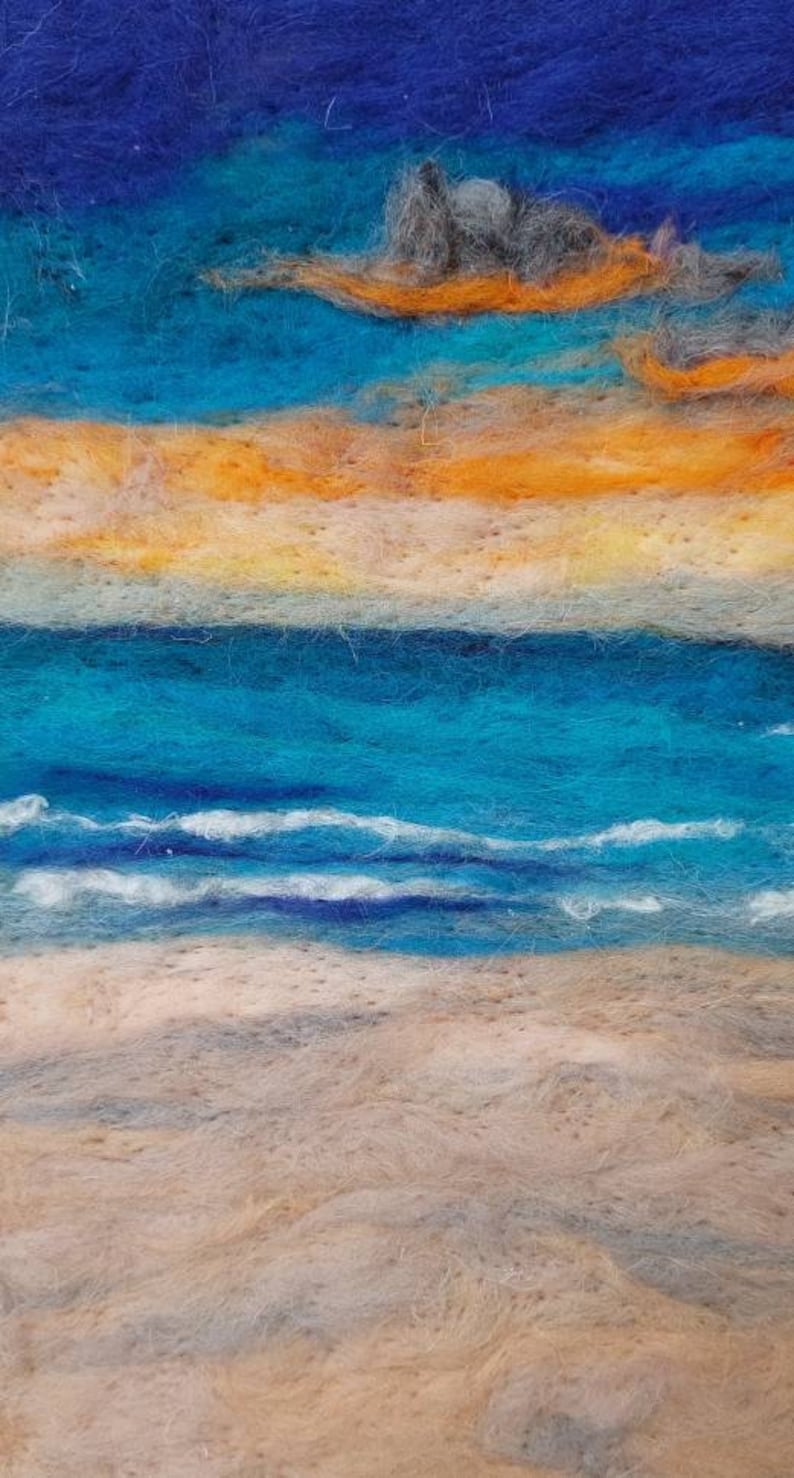 Sunset Needle Felted Art: Ocean Wool Painting, Textile Wall Decor ...