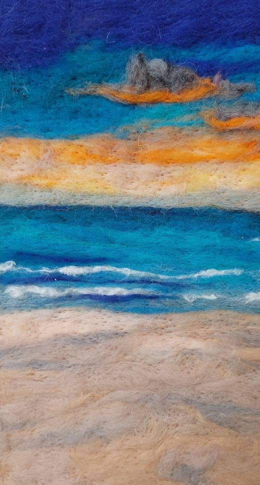 Sunset Needle Felted Art: Ocean Wool Painting, Textile Wall Decor ...