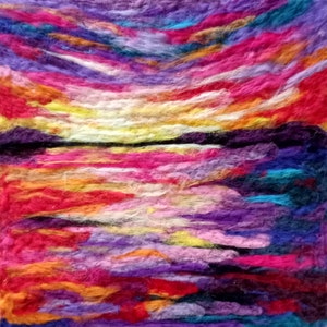Needle Felted Sunset Wool Painting: Abstract Landscape Art (15"x15") - Etsy