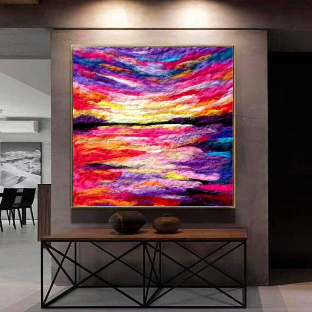 Sunset Wool Painting, Needle Felted Sunset Felt Painting, Felt Wall ...