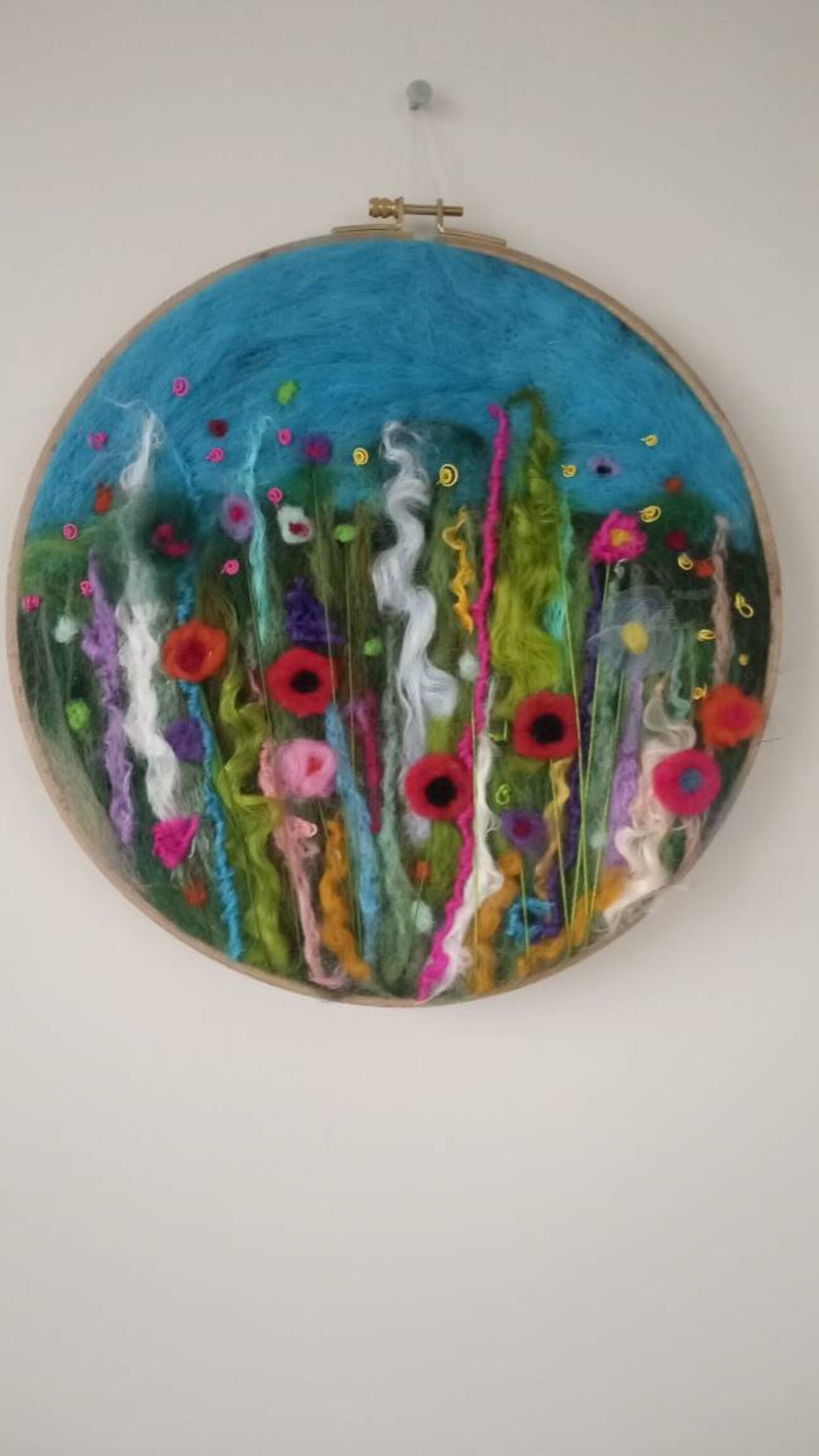 Colorful Flowers Needle Felted Wool Painting Hoop Art, Textile Wall Art ...