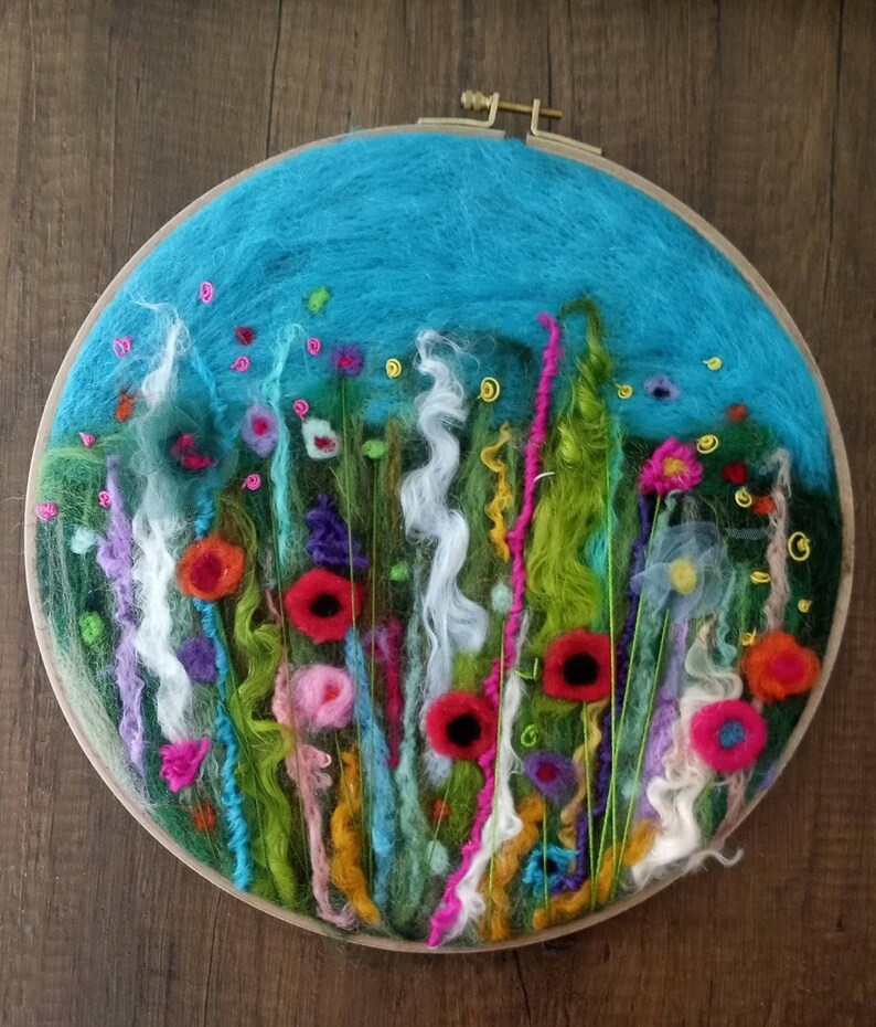 Colorful Flowers Needle Felted Wool Painting Hoop Art Textile - Etsy