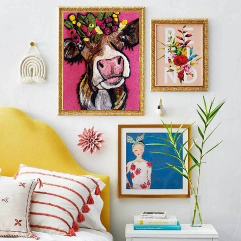 Jersey Cow Wool Painting Cute Cow Needle Felted Tapestry - Etsy