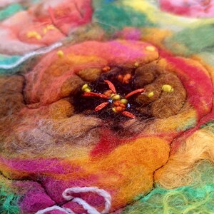 Colorful Spring Flowers and Bees Wool Painting, Wet Felted Wild Flowers ...