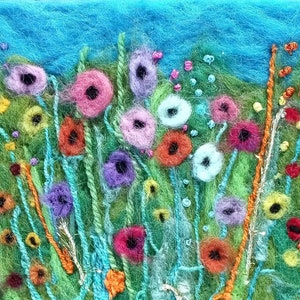 Original Wild Flowers Wool Painting, Abstract Landscape Needle Felted ...