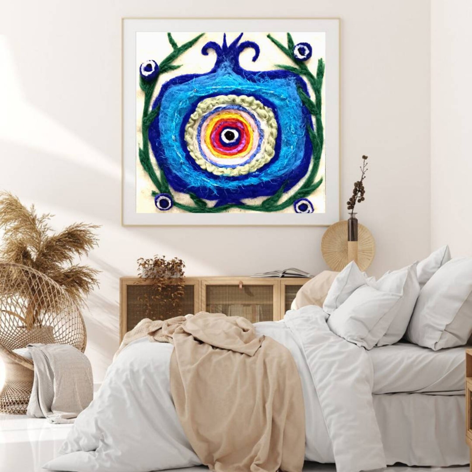 Turkish Nazar Pomegranate Wool Art: Mediterranean Amulet Painting - Etsy