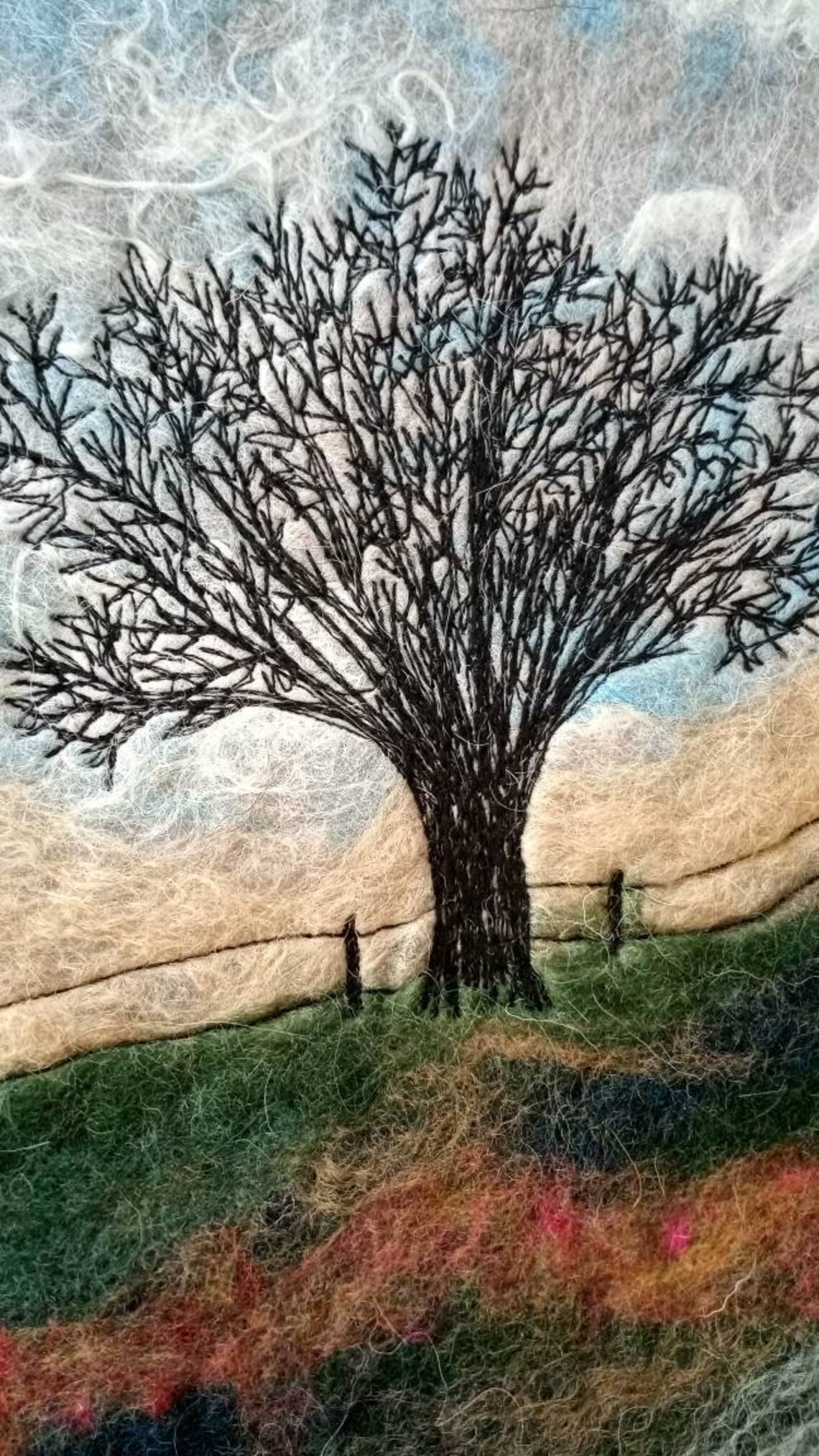 Tree and Green Hill Landscape Wool Painting Nature Felt Wall | Etsy