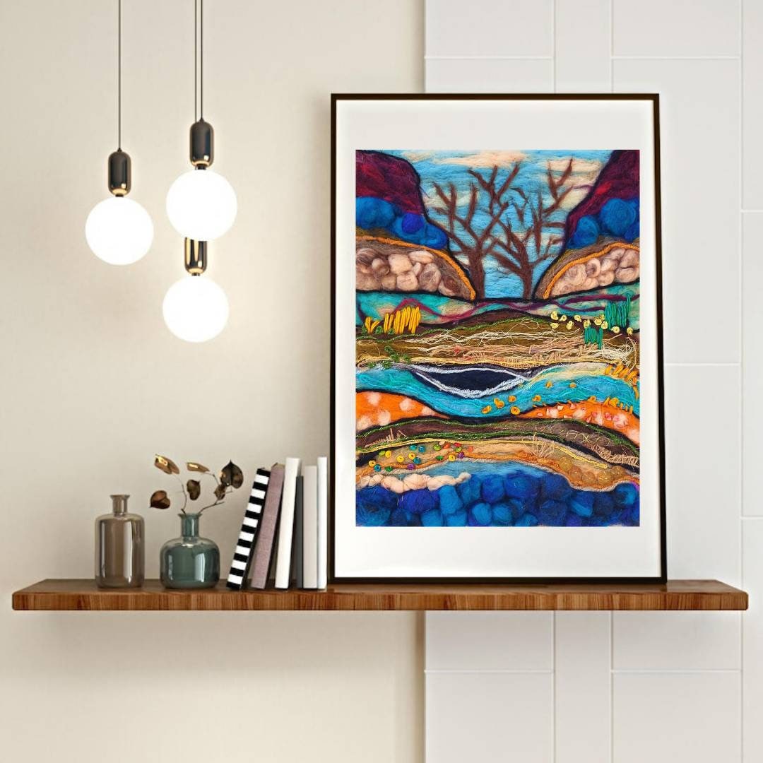 Mother Earth Landscape Wool Painting, Needle Felted Fields Wool Wall ...