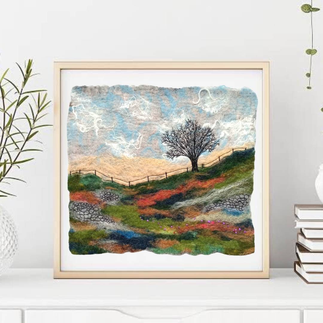 Tree and Green Hill Landscape Wool Painting Nature Felt Wall | Etsy