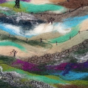 Tree and Green Fields Wool Painting, Landscape Felt Art, Felted Wall ...