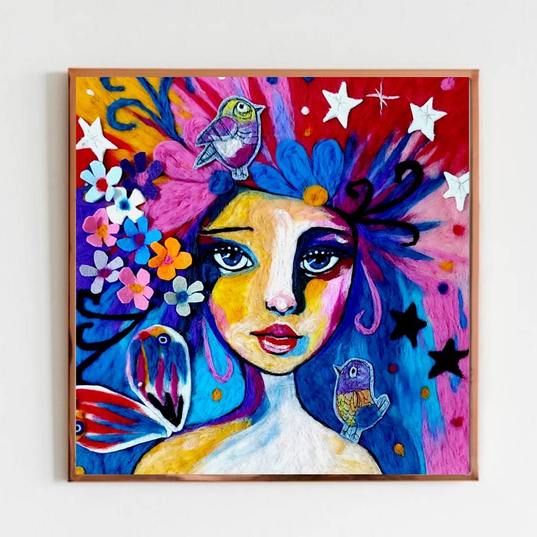 Whimsical Woman Wool Painting, Colorful Felt Wall Art - Etsy