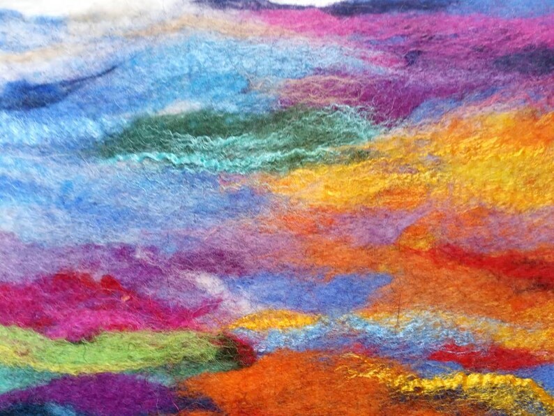 Orange Sunset Wool Painting Abstract Felt Art Wet Felted - Etsy