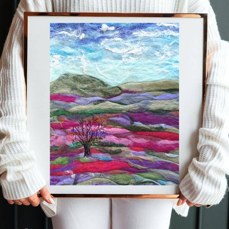 Purple Landscape Wool Painting Abstract Felted Wall Art - Etsy