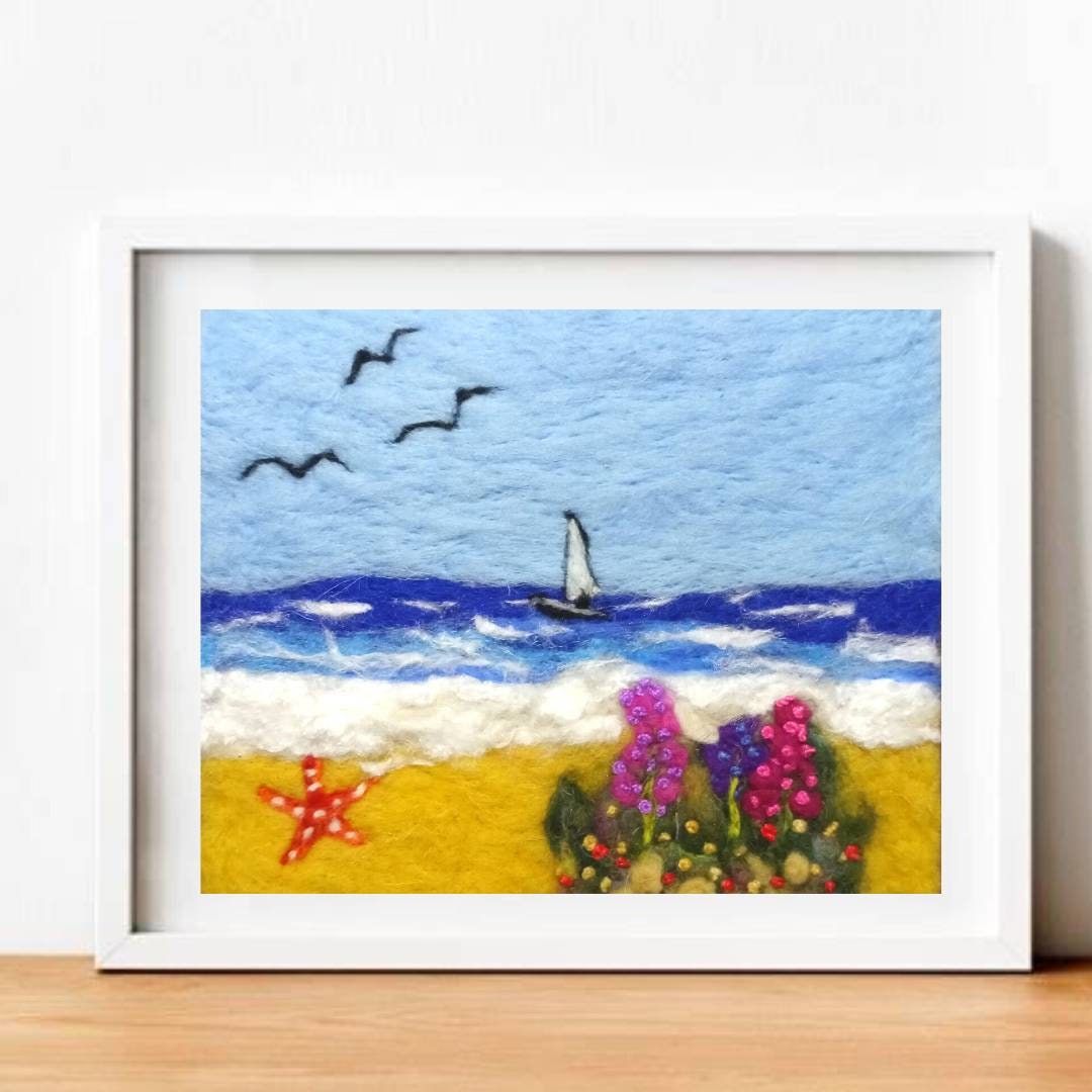 Ocean Felt Wall Art, Wool Painting, Mini Textle Art - Etsy