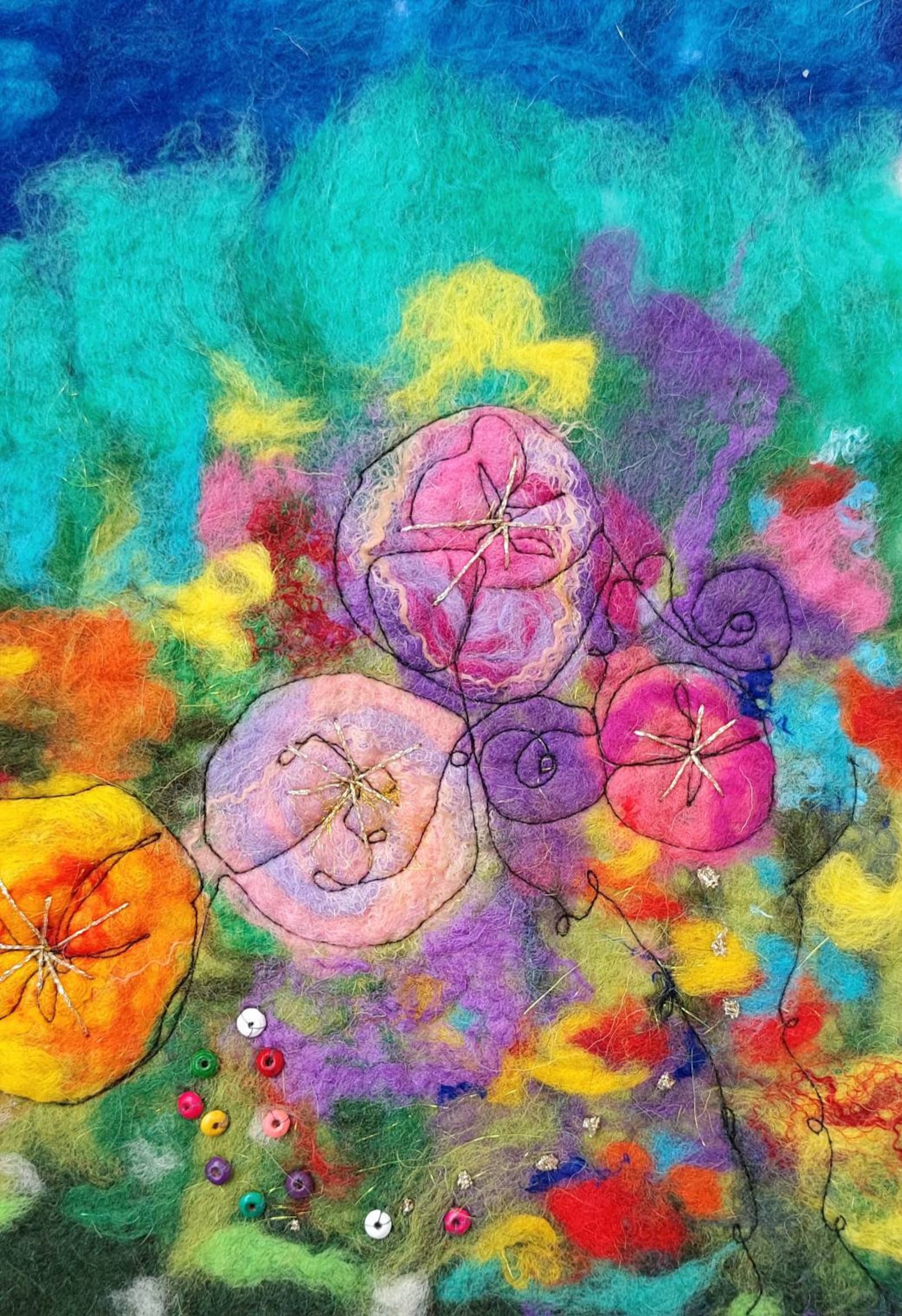 Colorful Spring Flowers Wool Painting: Wet Felted Botanical Art - Etsy