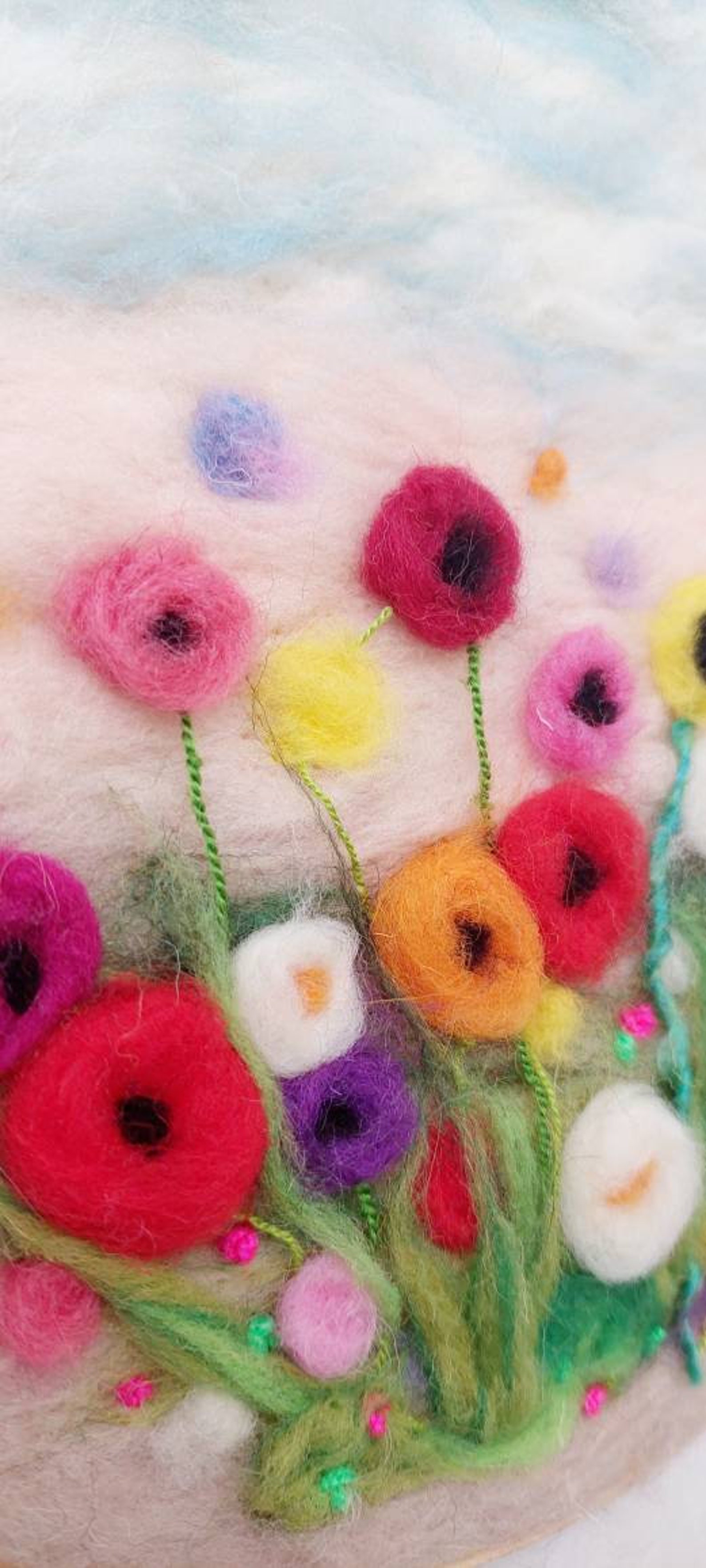 Wild Flowers Wool Painting Landscape Needle Felted Hoop Art, Botanical ...