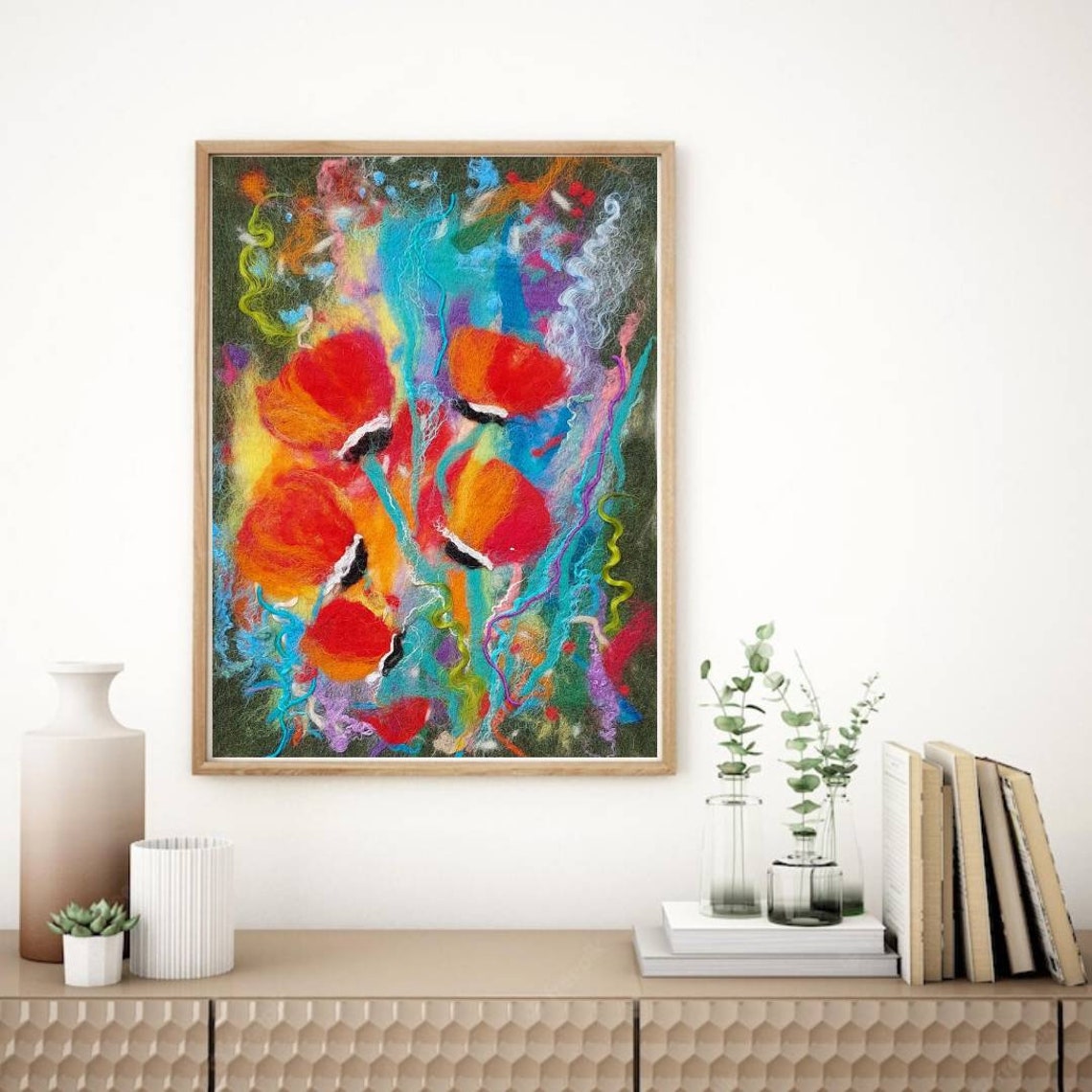 Red Poppy Original Abstract Wet Felted Wool Painting - Etsy