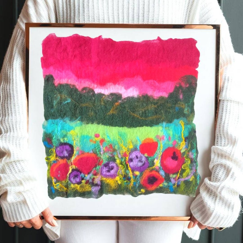 Red Sky Landscape Needle Felted Wool Art Abstract Nature - Etsy