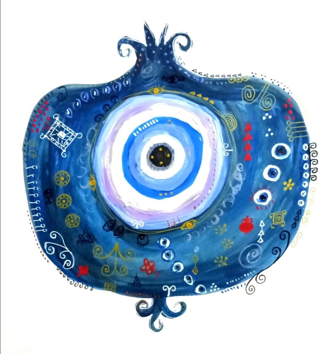 Turkish Art, Original Blue Pomegranate Acrilic Painting, Abstract ...