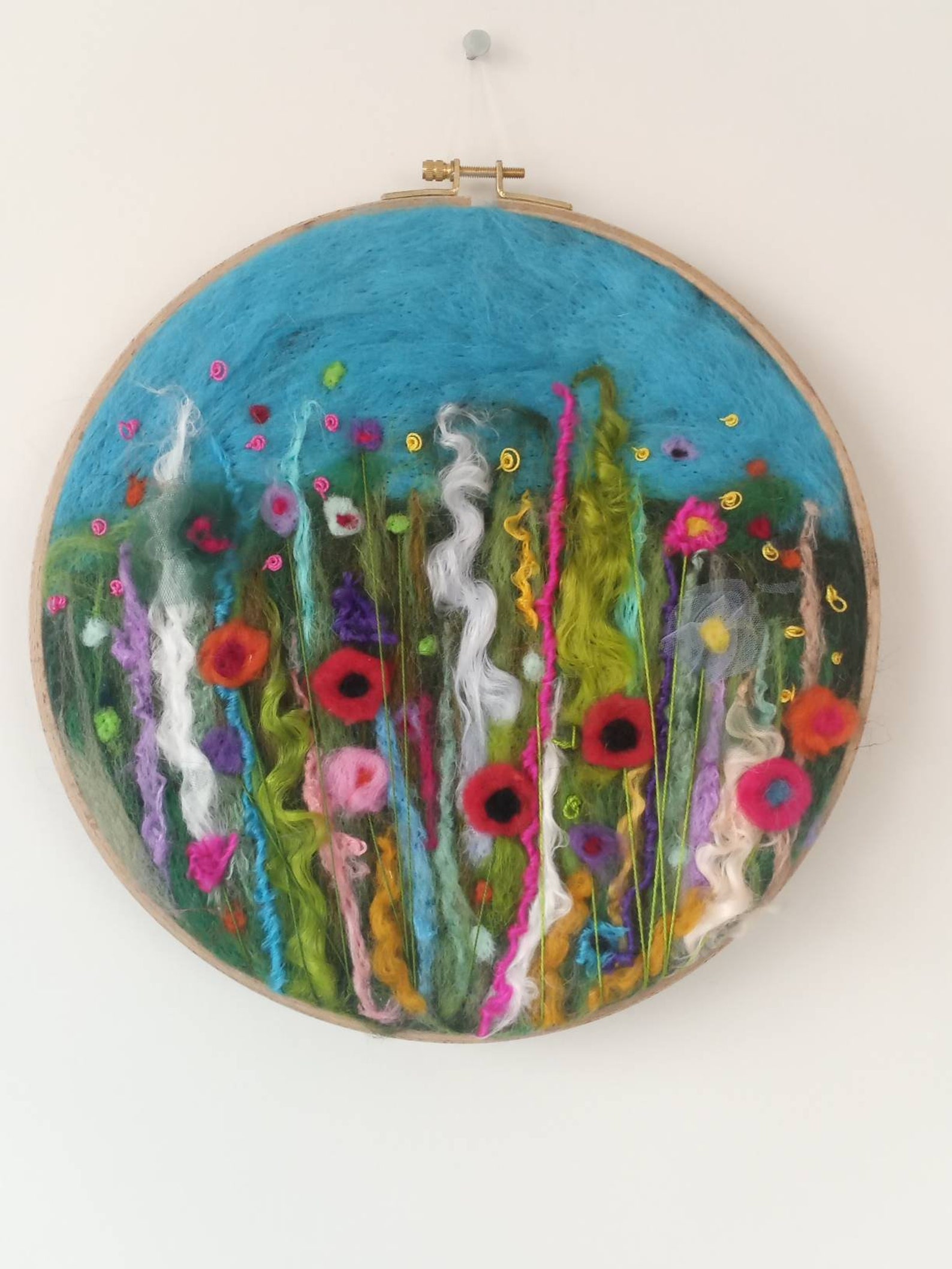 Colorful Flowers Needle Felted Wool Painting Hoop Art, Textile Wall Art ...