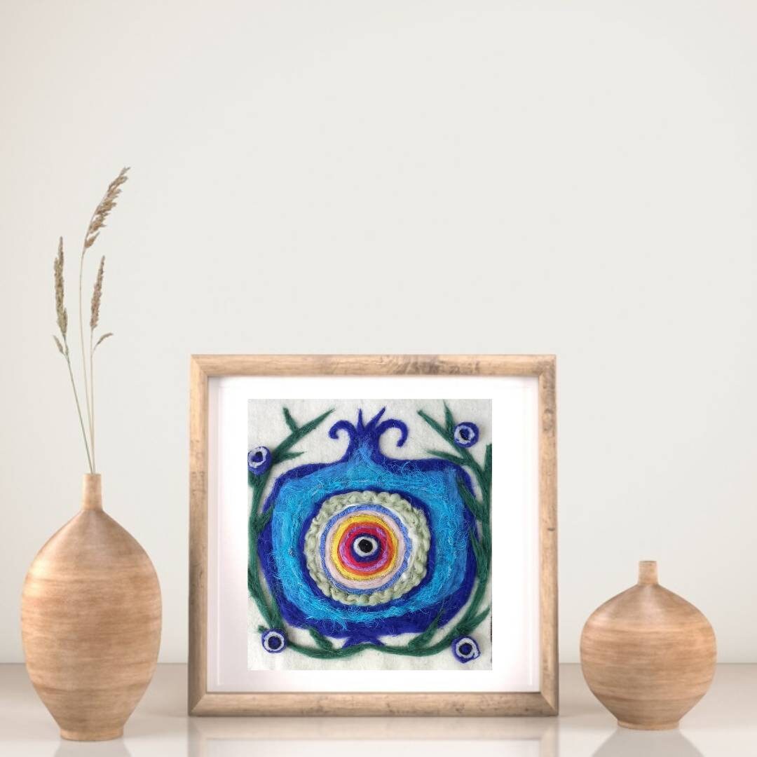 Turkish Nazar Pomegranate Wool Art: Mediterranean Amulet Painting - Etsy