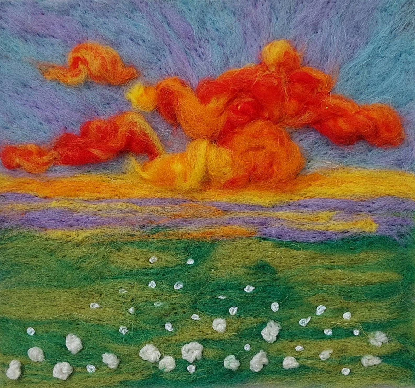 Needle Felted Sunset Wool Painting: Abstract Wall Art (17x19cm) - Etsy