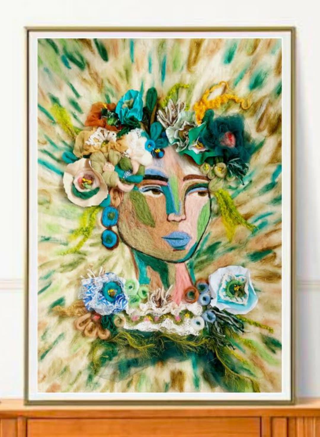 Girl Portrait Felt Art: Colorful Wool Painting, Turkish Fiber Art - Etsy