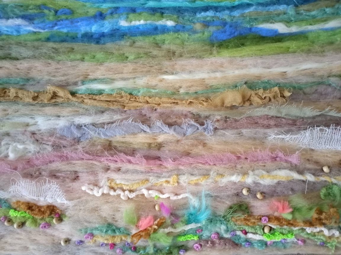 By the Sea Wool Painting Abstract Landscape Felt Painting - Etsy