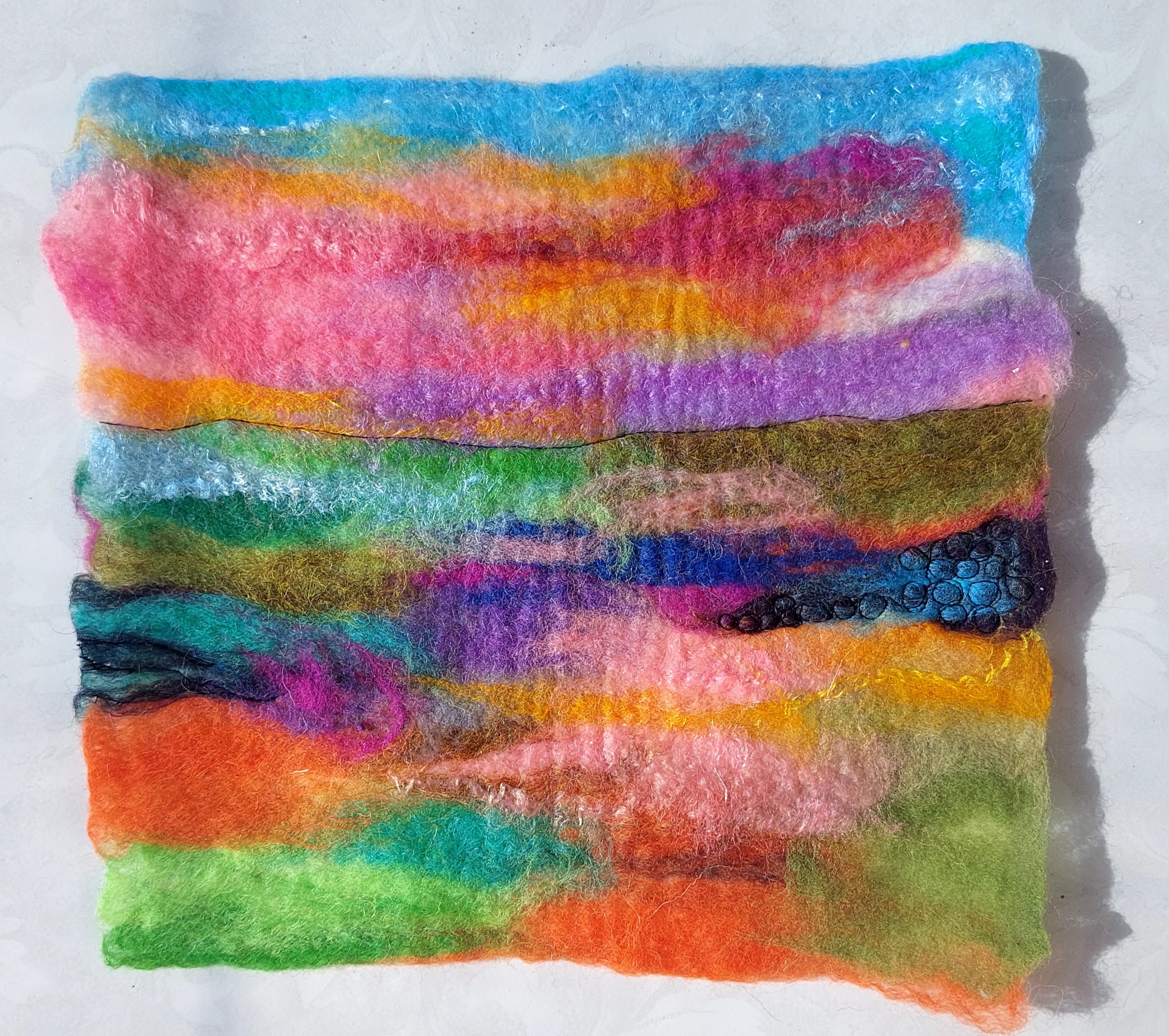 Orange Sunset Wool Painting, Abstract Felt Art, Wet Felted Landscape ...