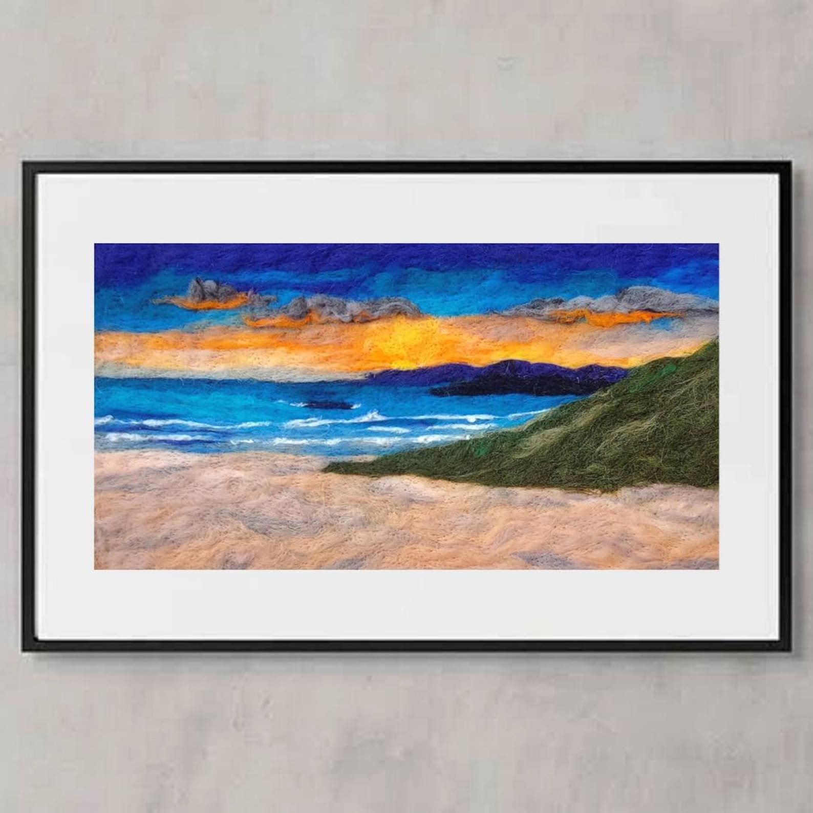 Sunset Needle Felted Art: Ocean Wool Painting, Textile Wall Decor ...
