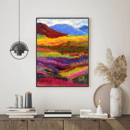 Green Fields Landscape Wool Painting Abstract Felt Art | Etsy