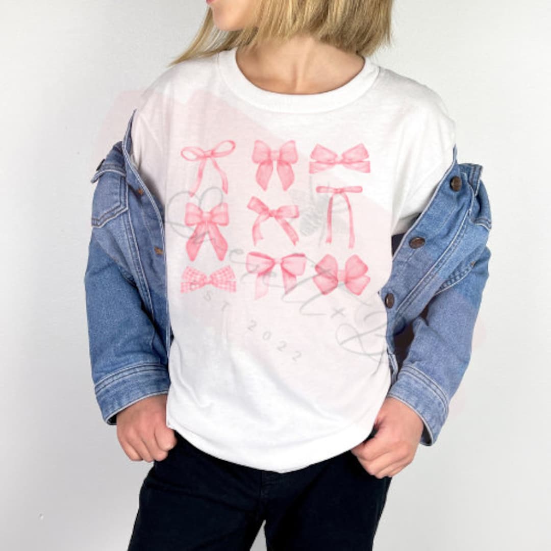 Girls Pink Bow Shirt-cute Bow Shirt-ribbon Bow Shirt-pink Ribbon Bow ...