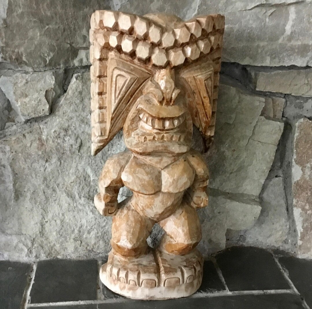 Vintage Hand Carved Wooden Tiki Statute of Hawaiian God ku Carved and ...