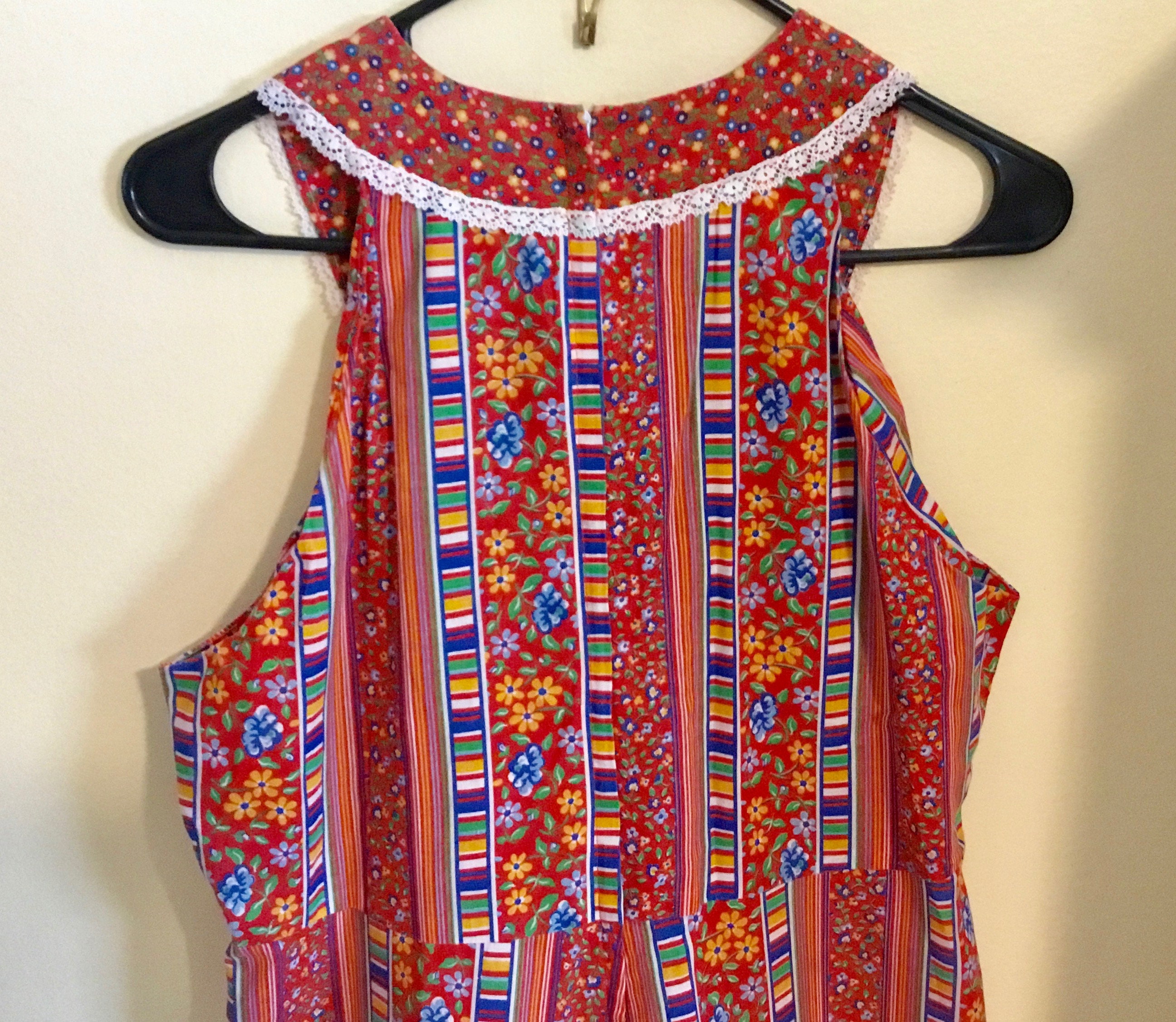 Vintage faiva Hawaii Aloha Muumuu Dress L Abstract Pattern, Full Length, Sleeveless Made in ...