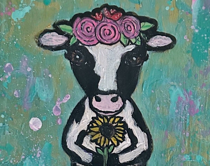Mermaid Cow Sea Glass Art | Mermoo Painting | 11” Wood Cow | Whimsical ...