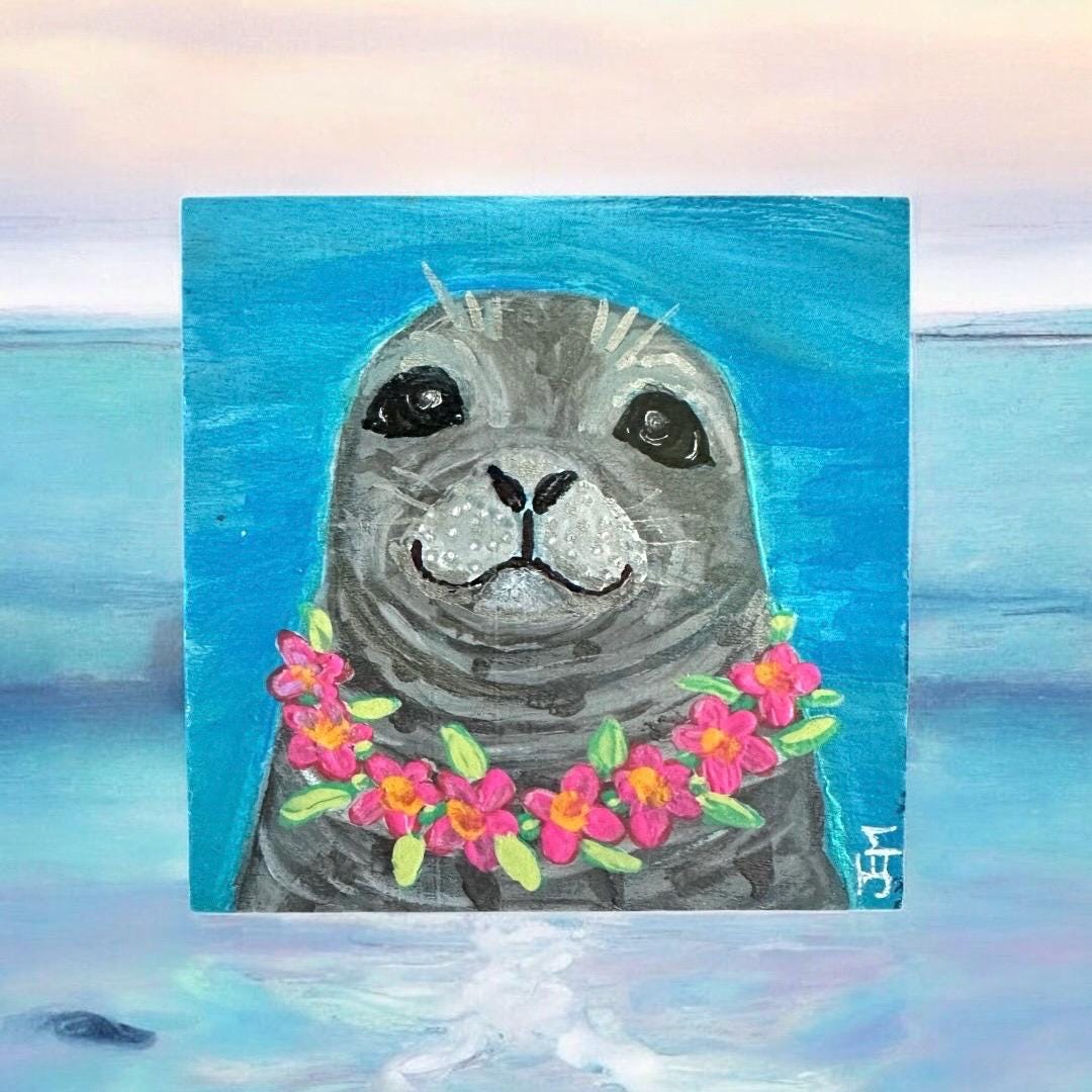 Seal Art Made in Hawaii | Mini Acrylic Monk Seal Painting | Whimsical ...
