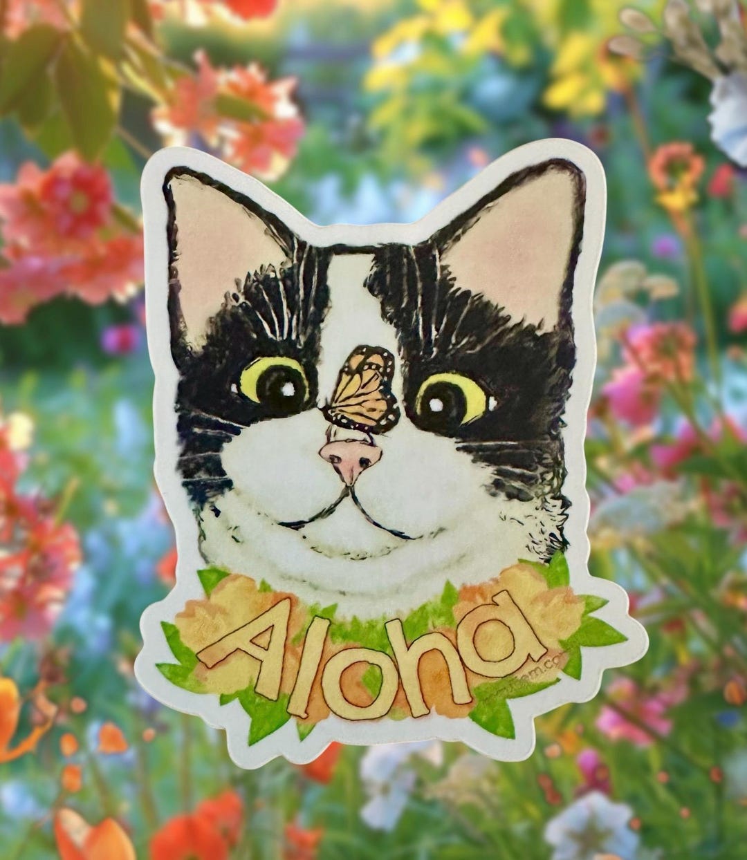 Lei Cat Vinyl Sticker: Funny Tuxedo Cat With Butterfly - Etsy