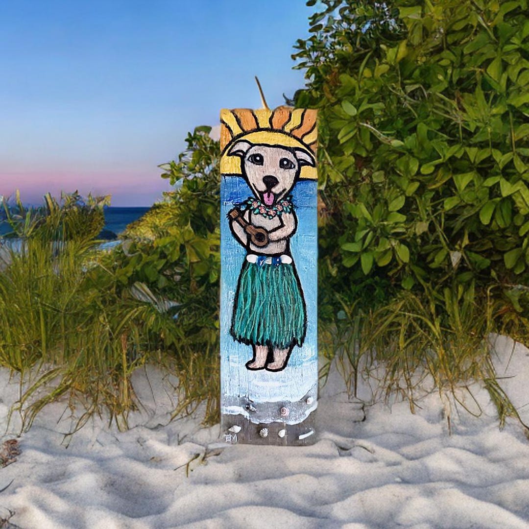 Hula Dog Art Sign | Made in Maui Island Dog Ukulele Hula Art | Recycled ...